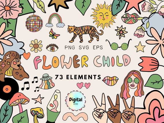 Groovy Hippie Psychedelic Clipart Set 70's Retro Clipart | Etsy