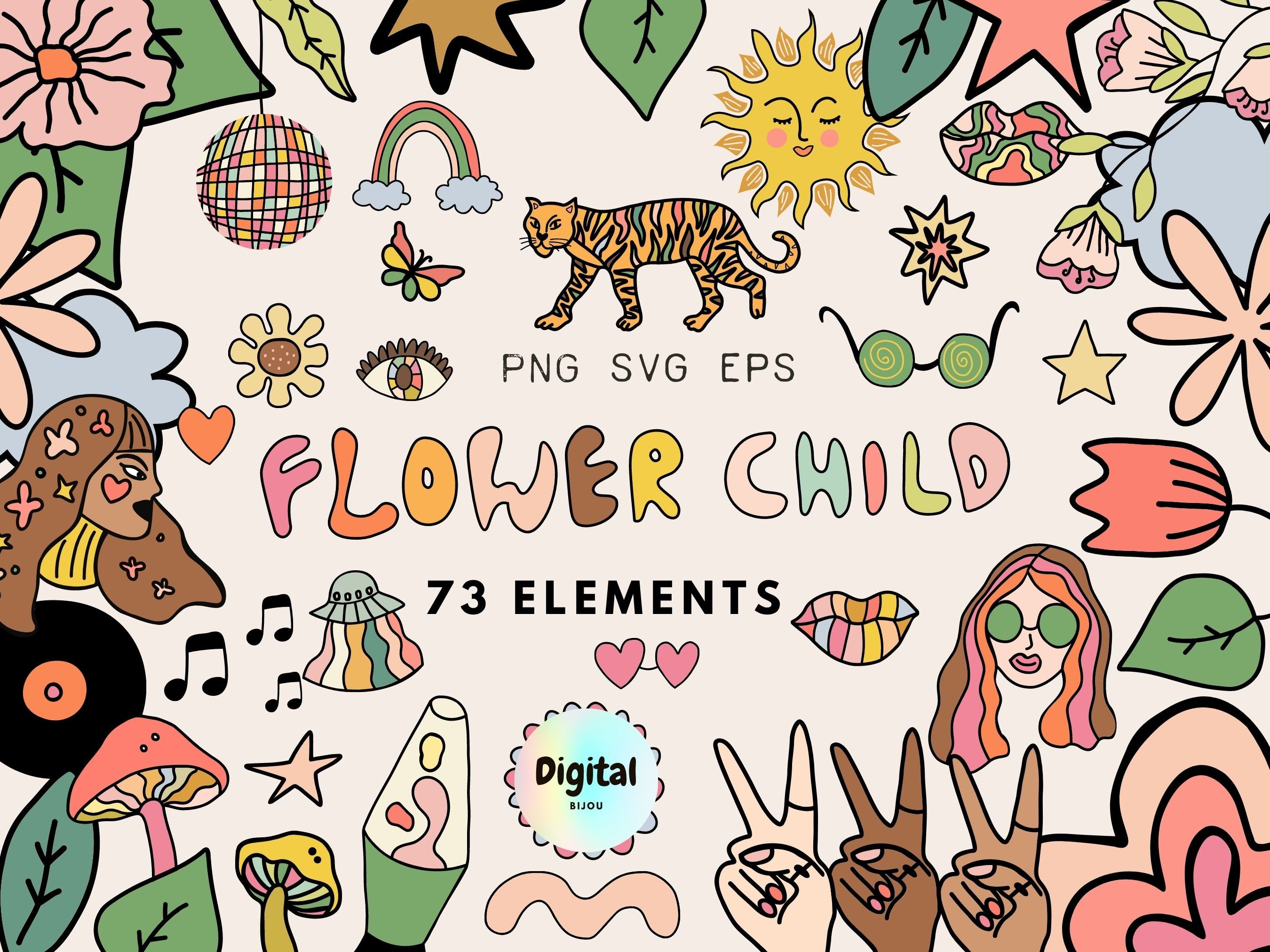 Groovy Hippie Psychedelic Clipart Set 70's Retro Clipart - Etsy