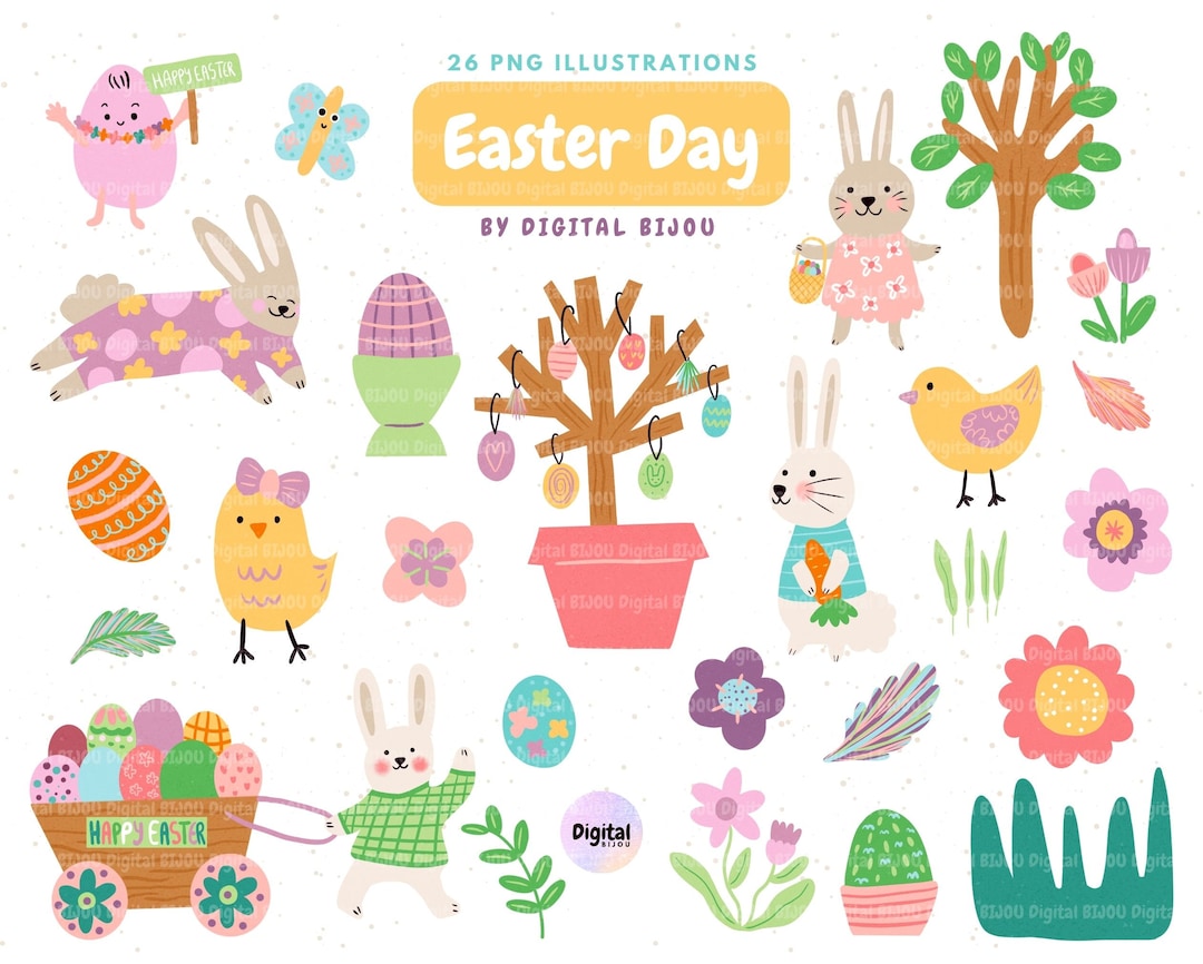 Easter Clipart - Easter Bunny, Spring Illustrations | Printable Digital ...