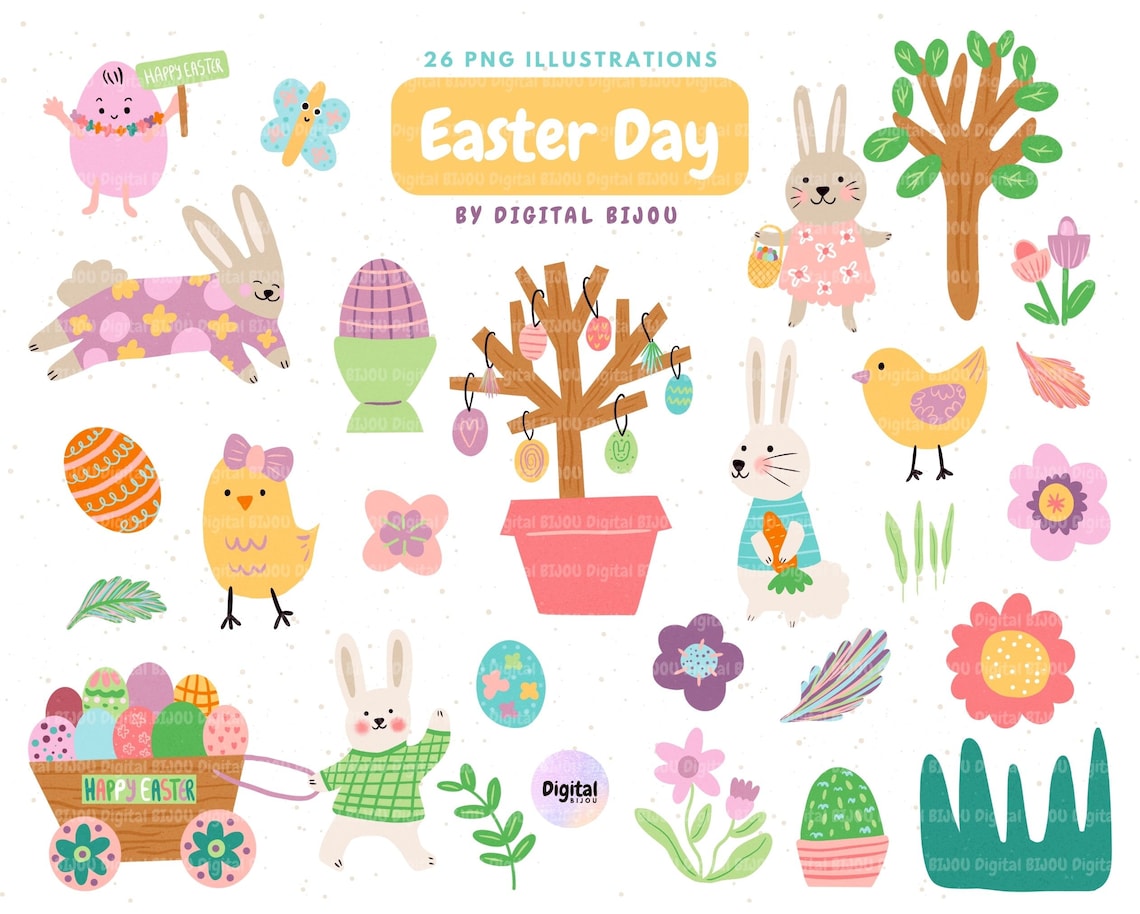 Easter Clipart Easter Bunny, Spring Illustrations Printable Digital ...