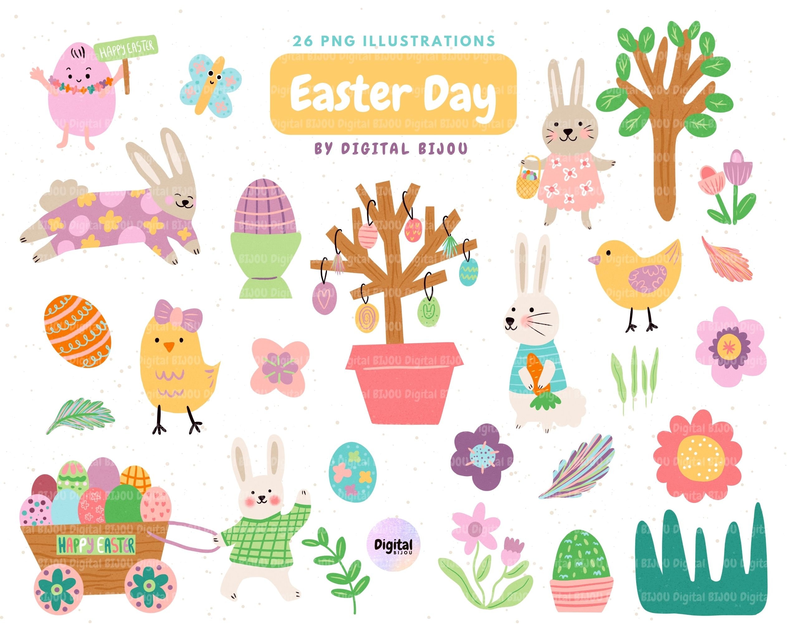 Easter Clipart Easter Bunny, Spring Illustrations Printable Digital ...