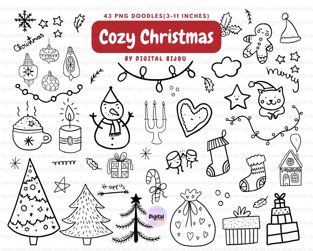 Christmas Stamps Clipart - Festive Doodles, Christmas Download, Winter ...