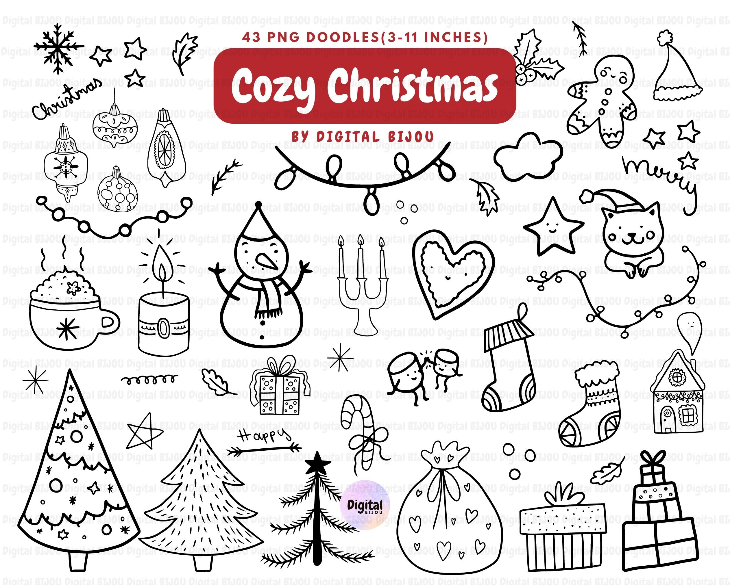 Christmas Stamps Clipart - Festive Doodles, Christmas Download, Winter ...