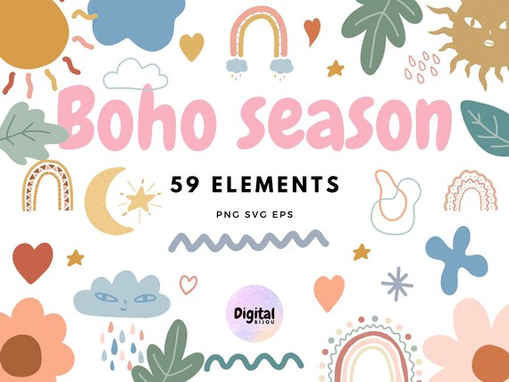 Boho Elements Clipart Boho Rainbow Cute Nursery Baby PNG & - Etsy