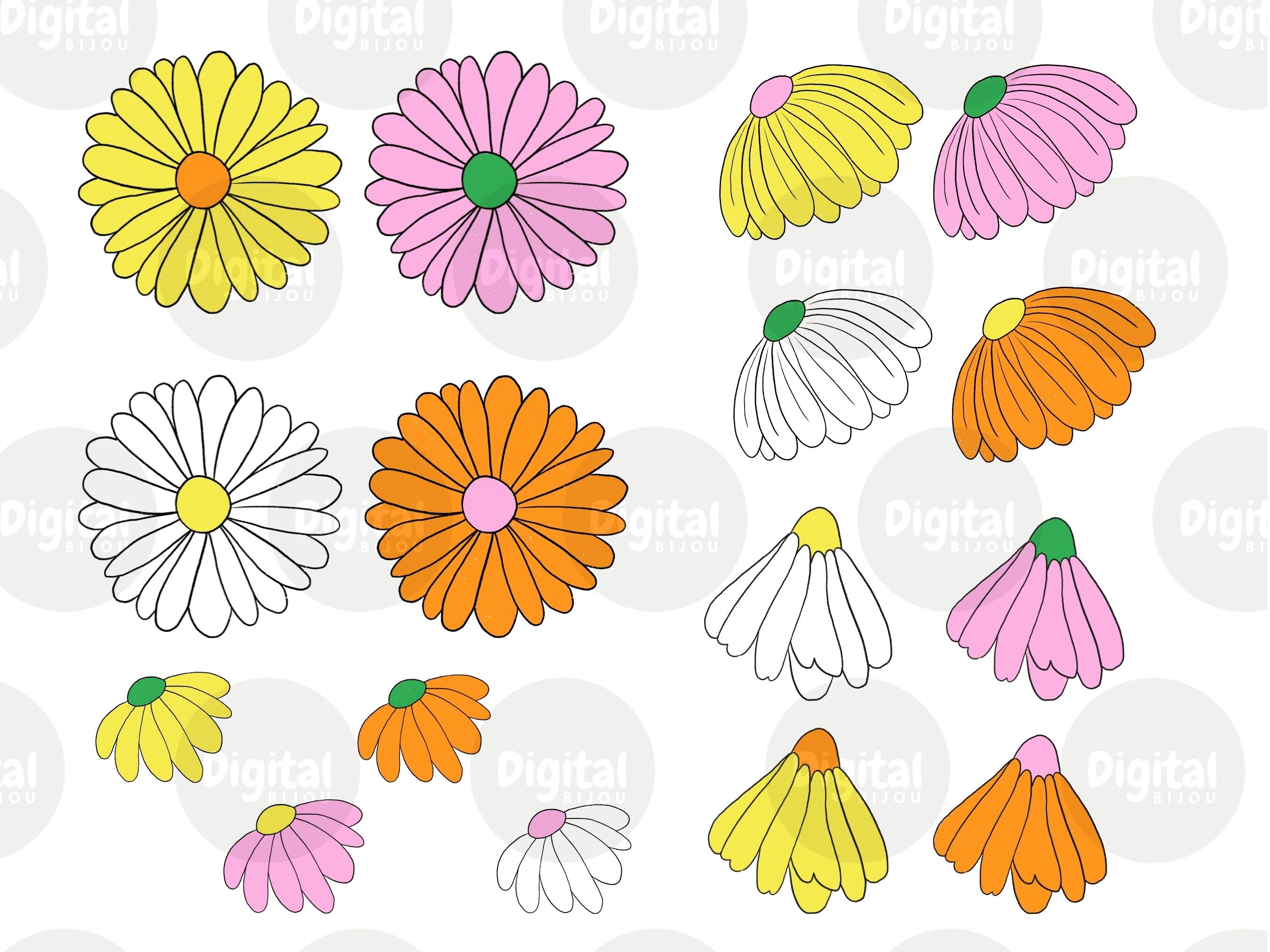 Retro Daisy Clipart, 70s Clipart, Flower Power Hippie Clipart, Groovy ...
