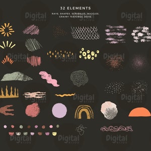 Boho Clipart, Abstract Boho Elements, Modern Boho Collage, Abstract ...
