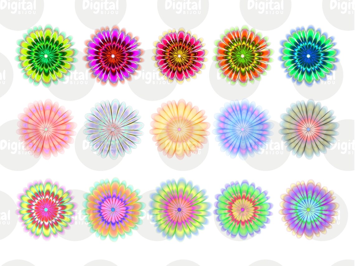 Psychedelic Daisies Clipart, 70's Retro Clipart, Esoteric Flowers ...