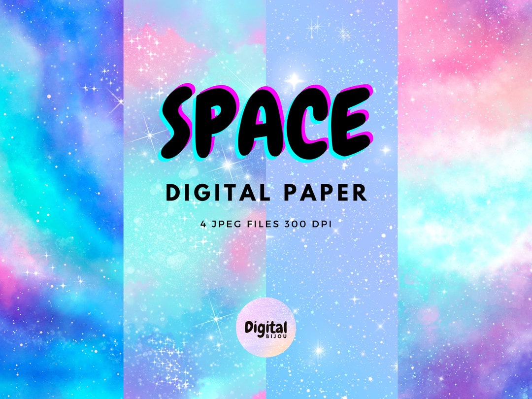 Space Digital Paper, Pastel Galaxy Universe Watercolour Sparkle Rainbow ...