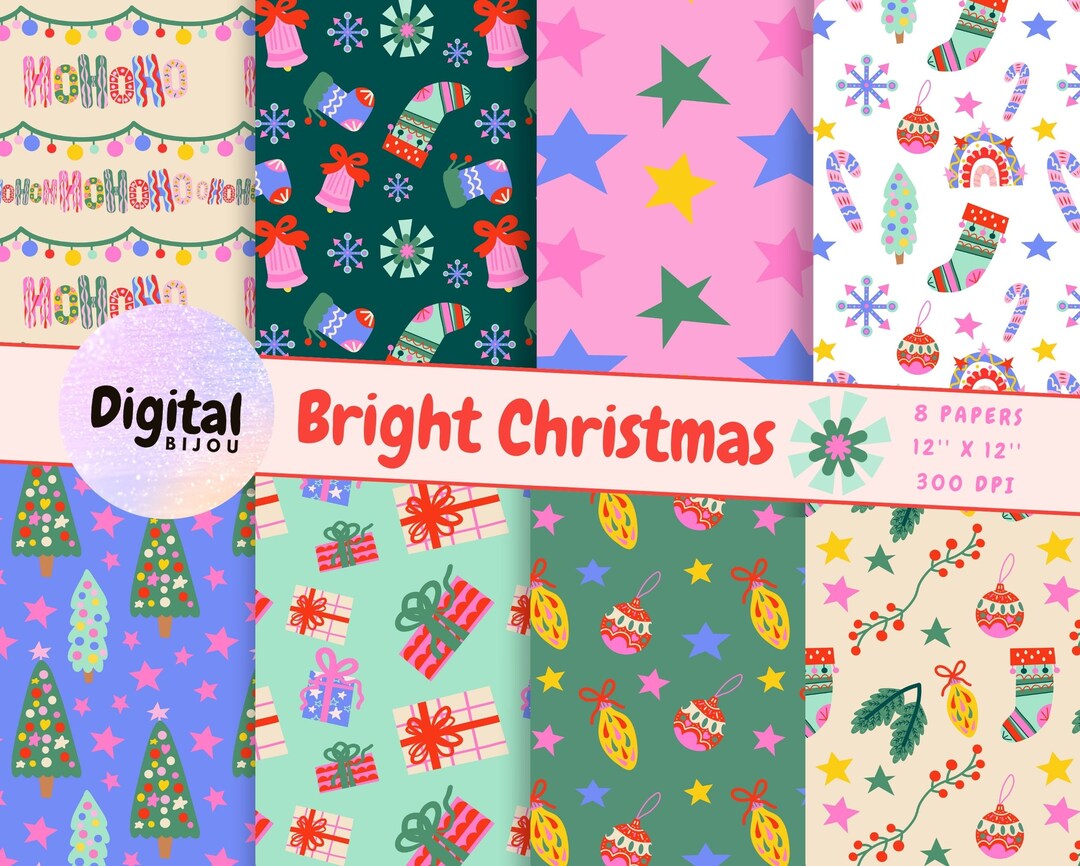 Bright Christmas Digital Papers- Commercial Use, Seamless Pattern ...