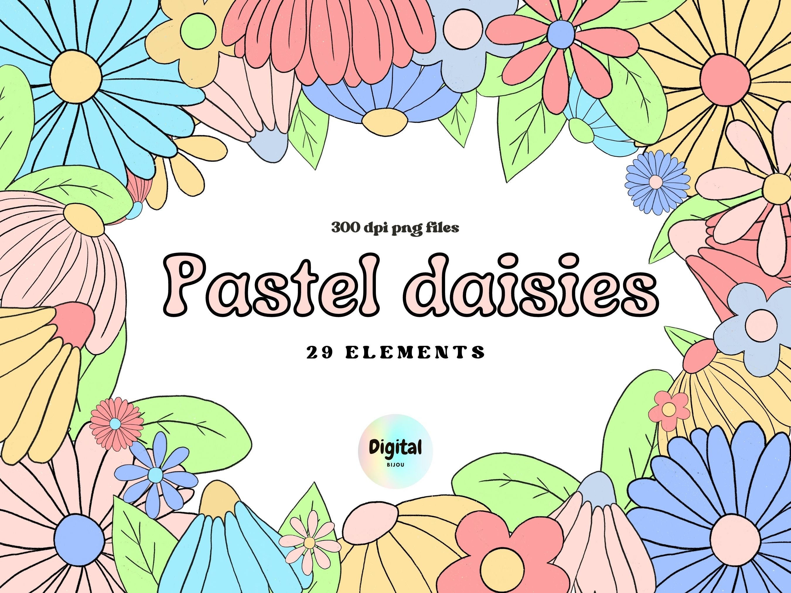 Retro Daisies Clipart 70's Clipart Pastel Flowers - Etsy