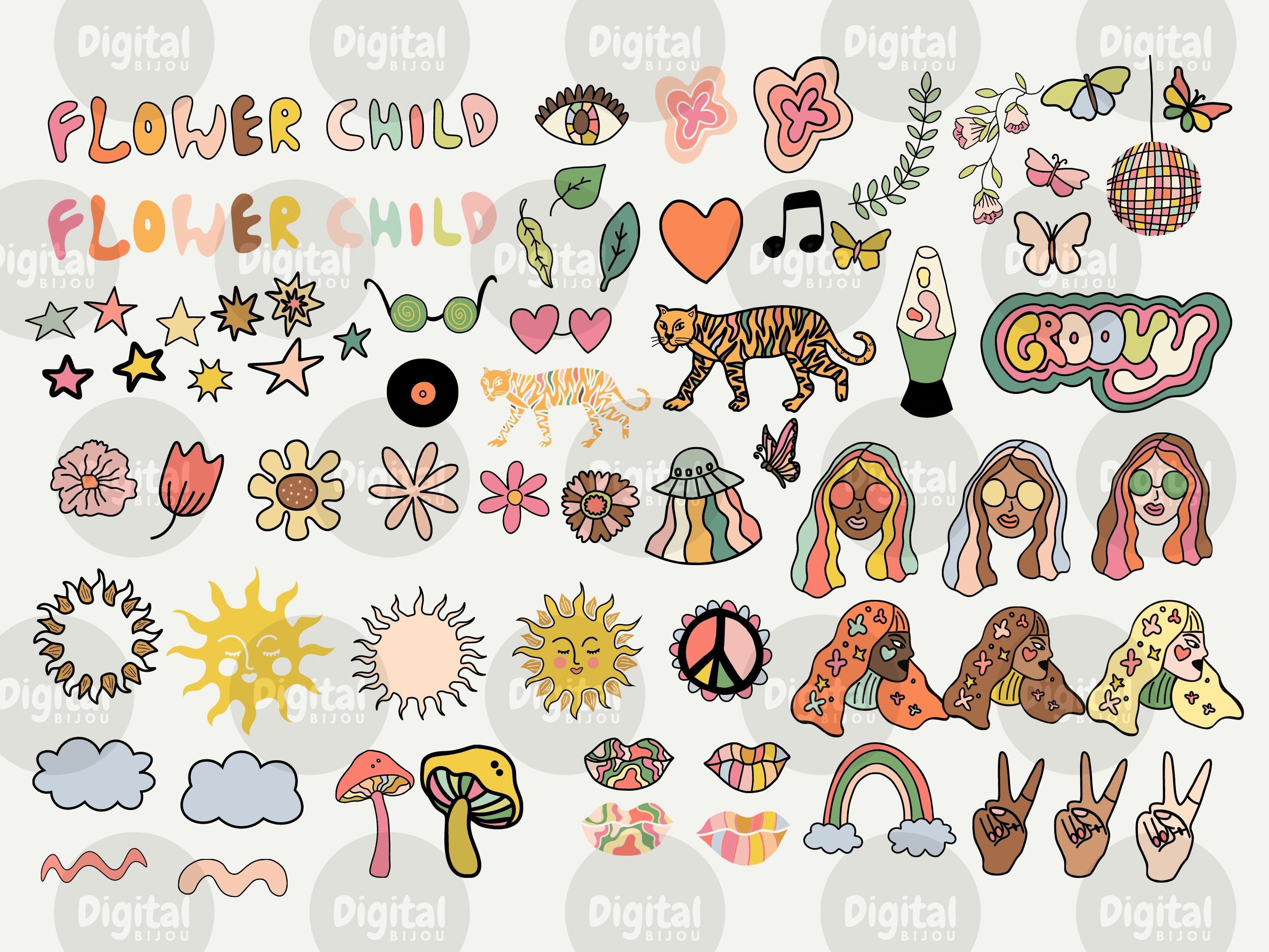 Groovy Hippie Psychedelic Clipart Set 70's Retro Clipart - Etsy