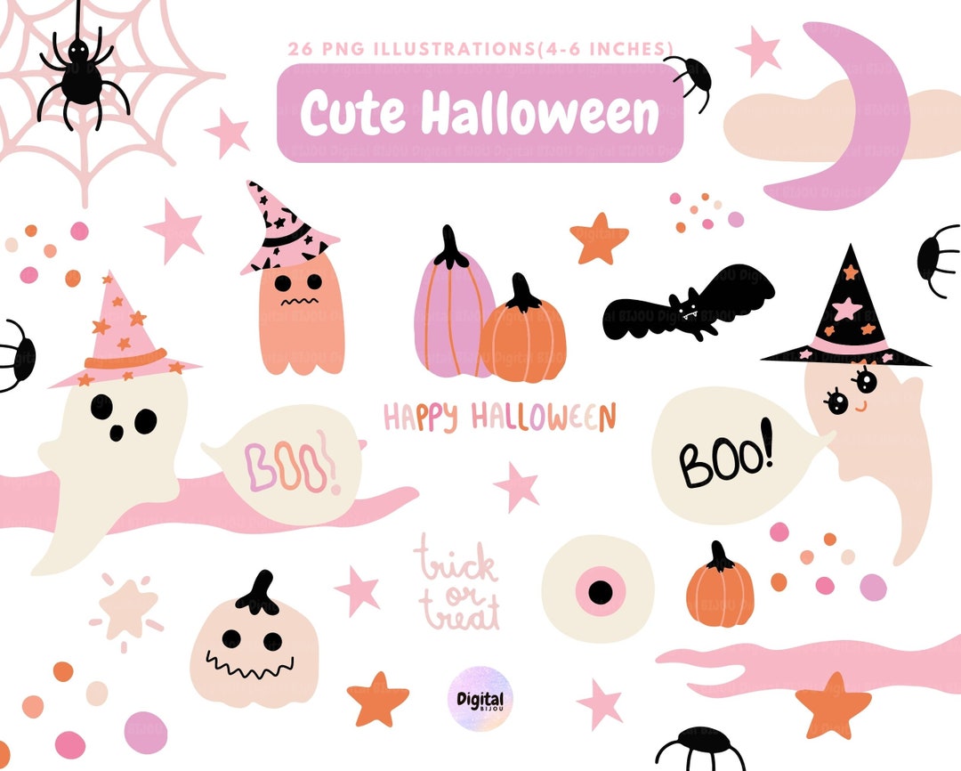 Cute Halloween Clipart- Pink Ghosts, Halloween Pumpkins, Bats, Spider ...