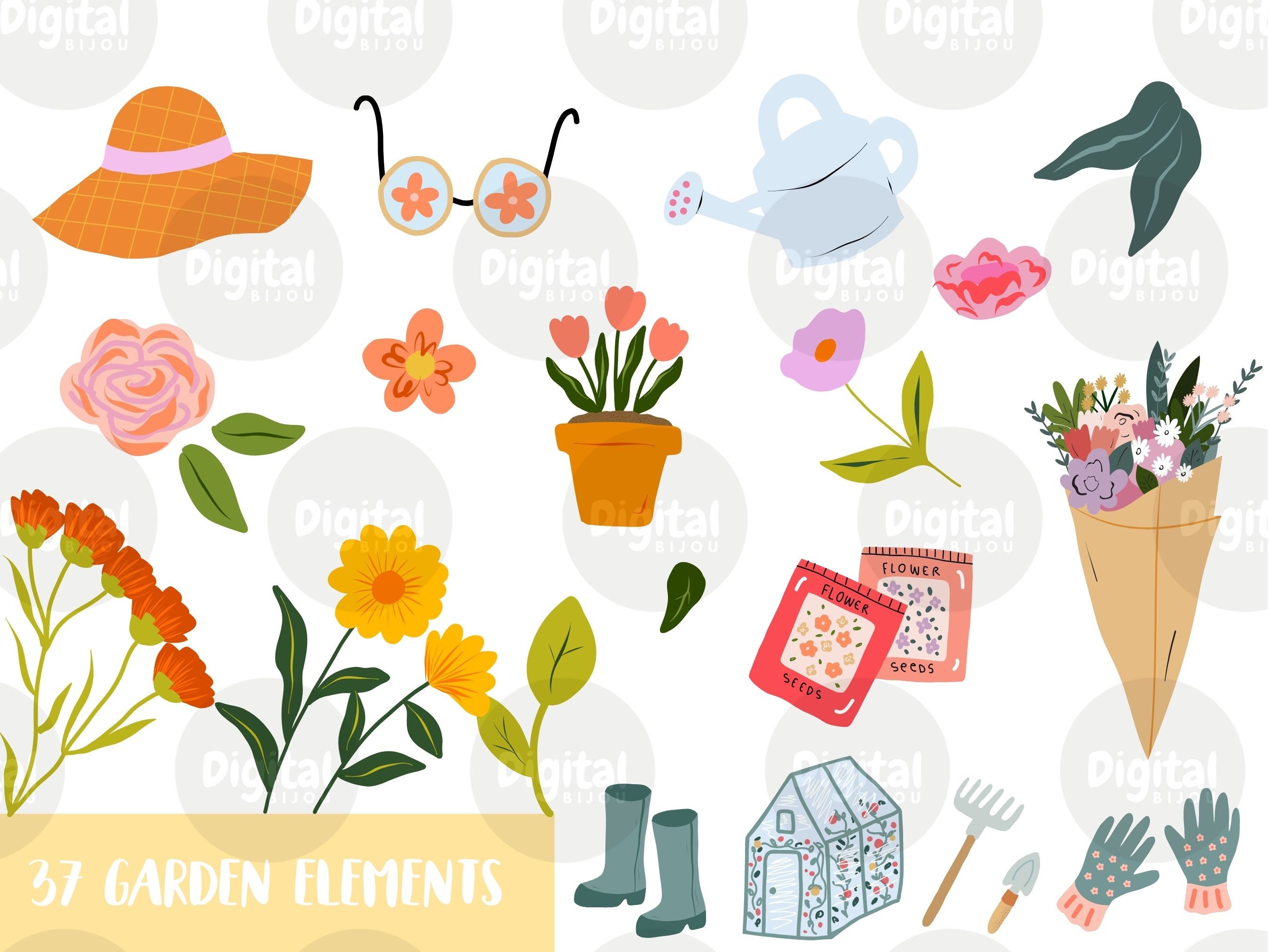 Spring Garden Clipart Set Easter Clipart, Gardening Words, Gardening ...