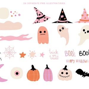 Cute Halloween Clipart- Pink Ghosts, Halloween Pumpkins, Bats, Spider ...