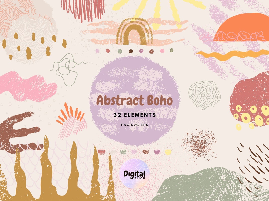 Boho Clipart, Abstract Boho Elements, Modern Boho Collage, Abstract ...