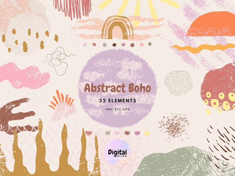 Boho Clipart, Abstract Boho Elements, Modern Boho Collage, Abstract ...