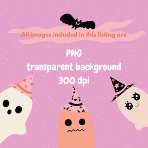 Cute Halloween Clipart- Pink Ghosts, Halloween Pumpkins, Bats, Spider ...