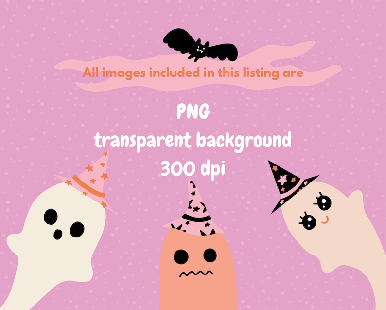 Cute Halloween Clipart- Pink Ghosts, Halloween Pumpkins, Bats, Spider ...