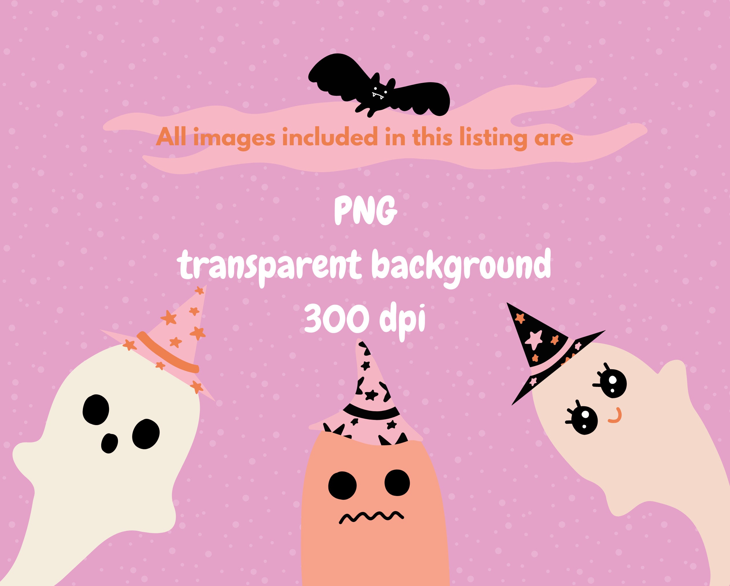 Cute Halloween Clipart- Pink Ghosts, Halloween Pumpkins, Bats, Spider ...