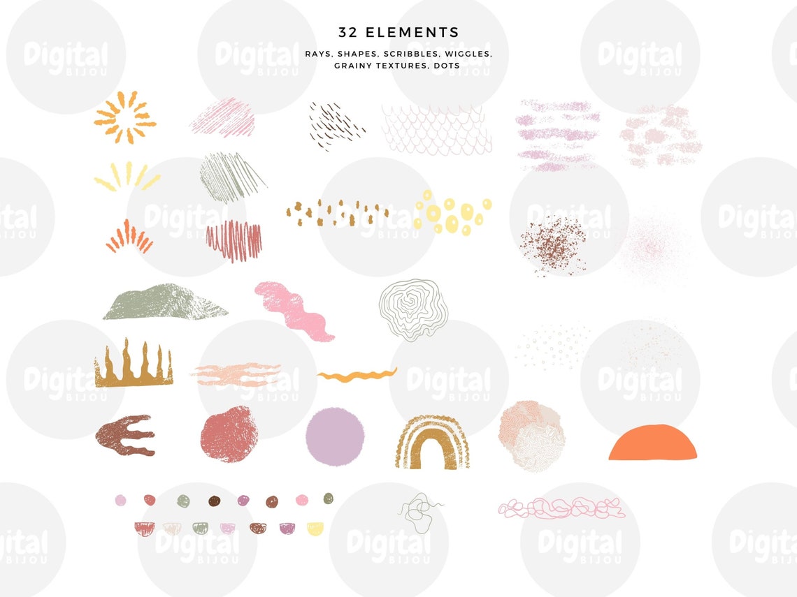 Boho Clipart, Abstract Boho Elements, Modern Boho Collage, Abstract ...