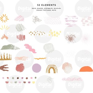 Boho Clipart, Abstract Boho Elements, Modern Boho Collage, Abstract ...
