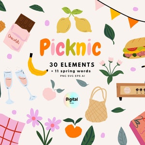 Picnic Clipart Set- Spring Clipart, Digital Clipart, Spring Words ...