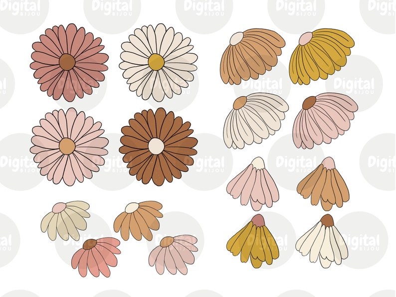 Boho Daisies Clipart, 70's Clipart, Retro Flowers Clipart, Groovy ...