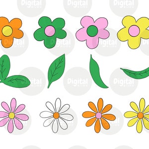 Retro Daisy Clipart, 70s Clipart, Flower Power Hippie Clipart, Groovy ...