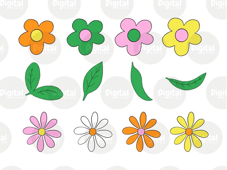 Retro Daisy Clipart, 70s Clipart, Flower Power Hippie Clipart, Groovy ...