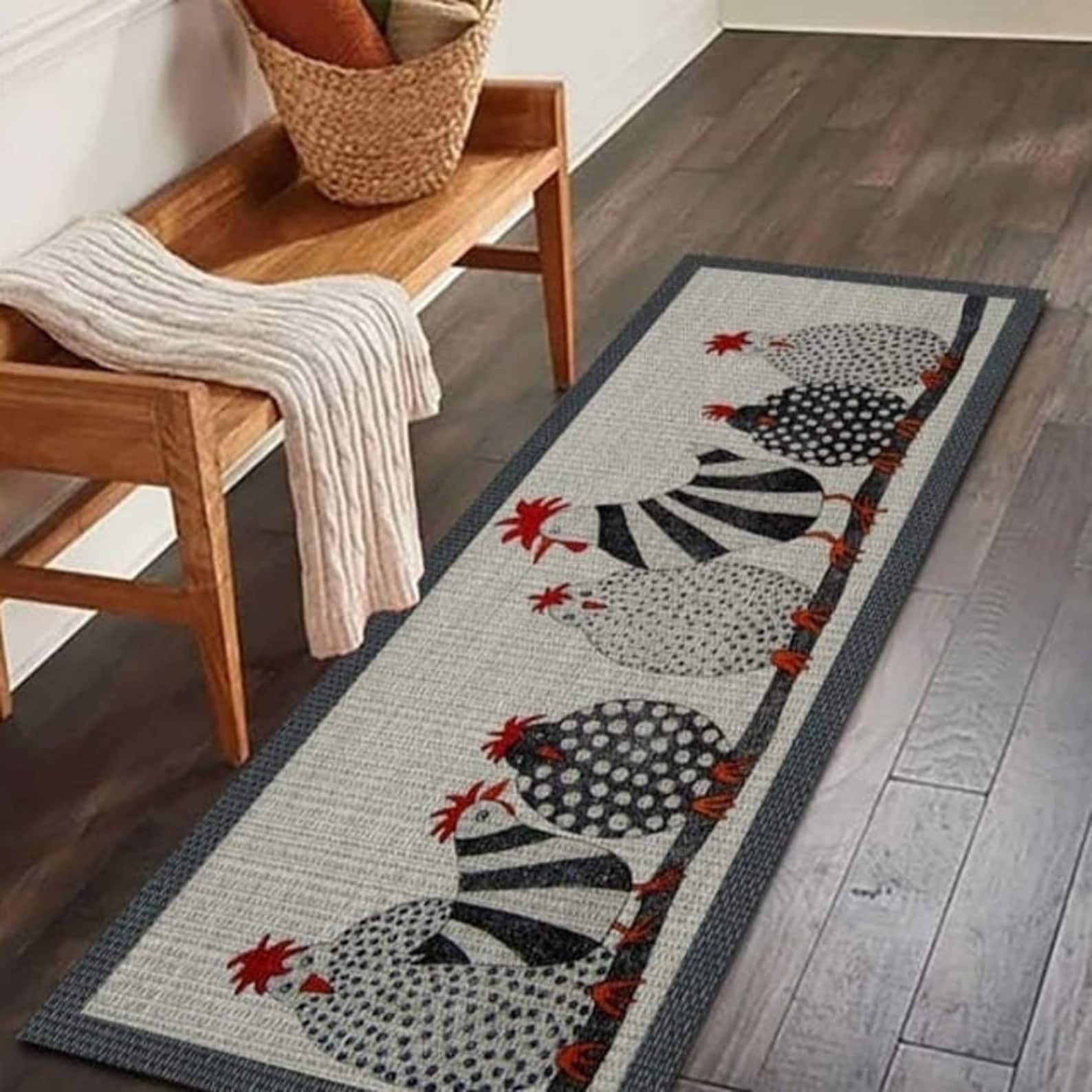Chickens Themed Kitchen Rug - Machine Washable Kitchen Mat - Decorative ...