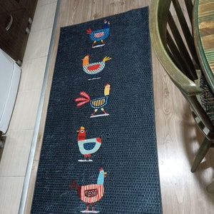Chickens Themed Kitchen Rug - Machine Washable Kitchen Mat - Decorative ...
