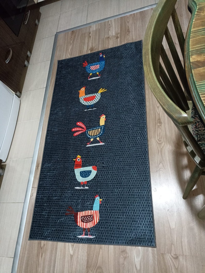 Chickens Themed Kitchen Rug - Machine Washable Kitchen Mat - Decorative ...