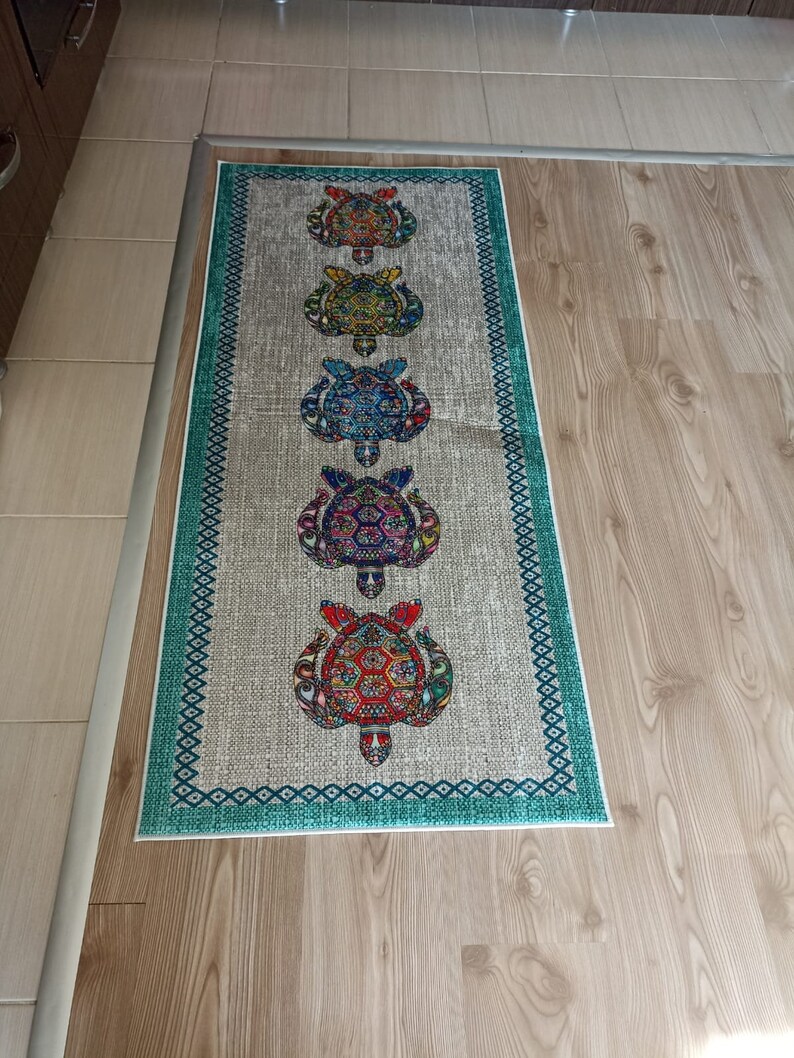 Turtle Pattern Kitchen Rug - Machine Washable Kitchen Rug - Non Slip ...
