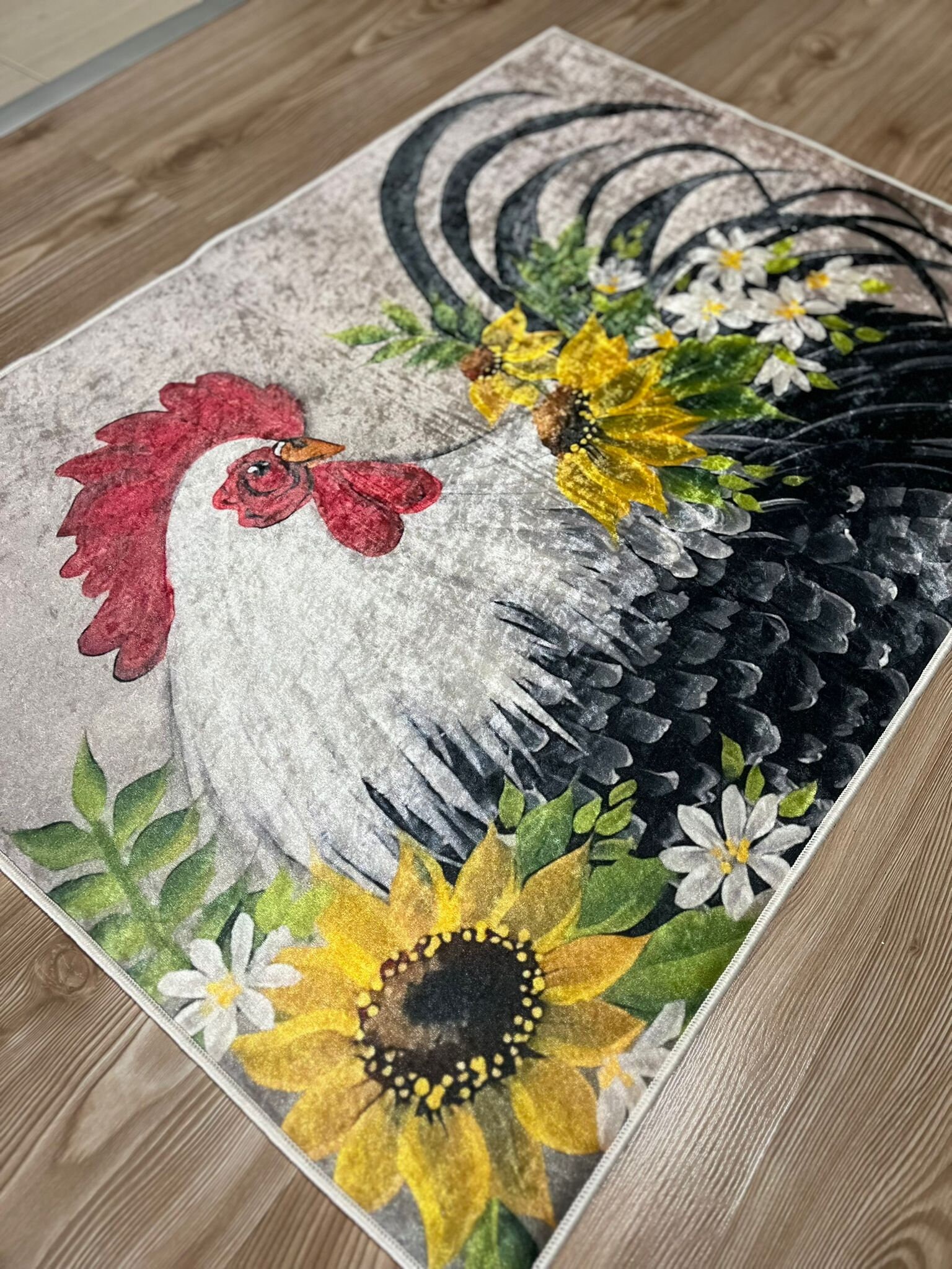 Cockerel Themed Kitchen Rug - Machine Washable Kitchen Mat - Decorative ...