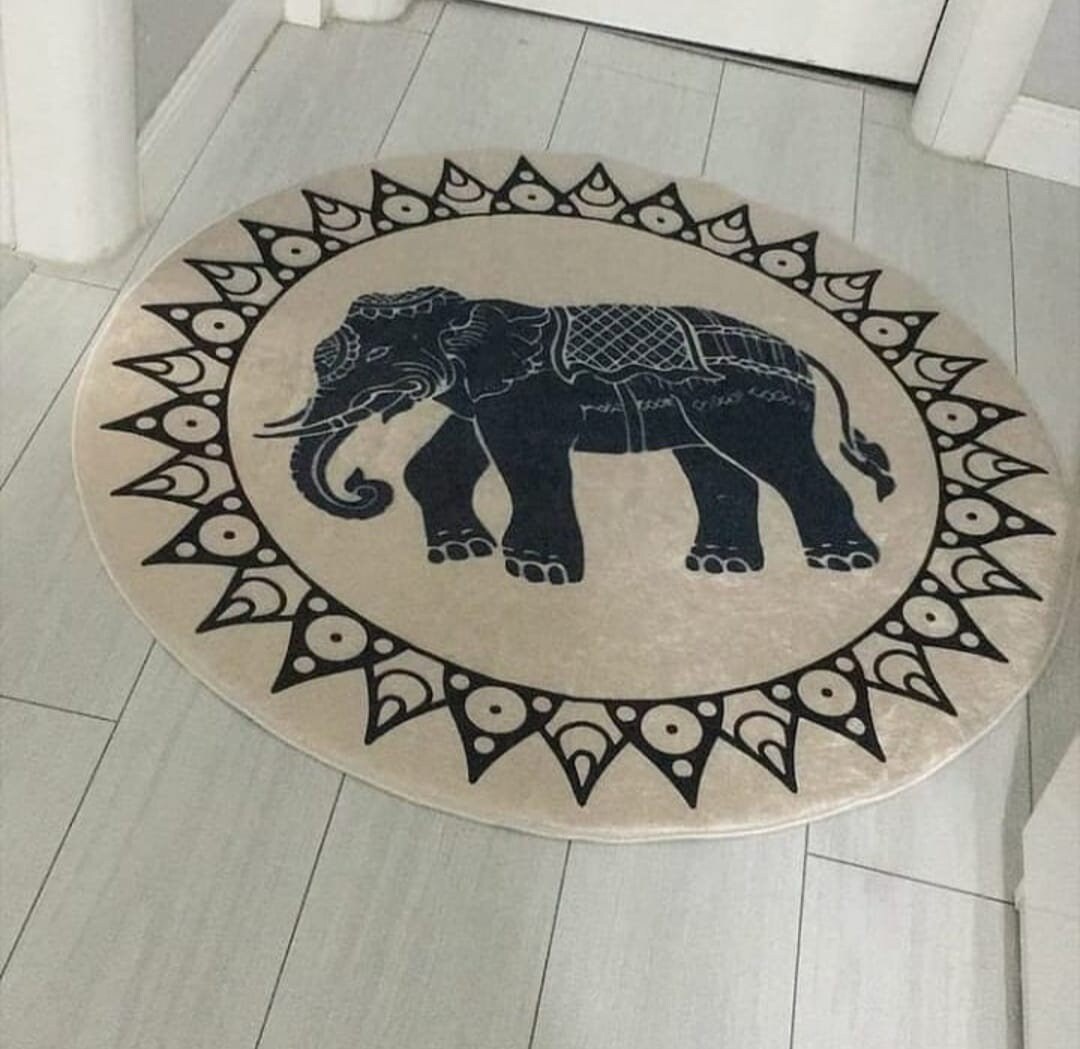 Elephant Pattern Hallway Carpet /machine Washable Rug -/non Slip ...