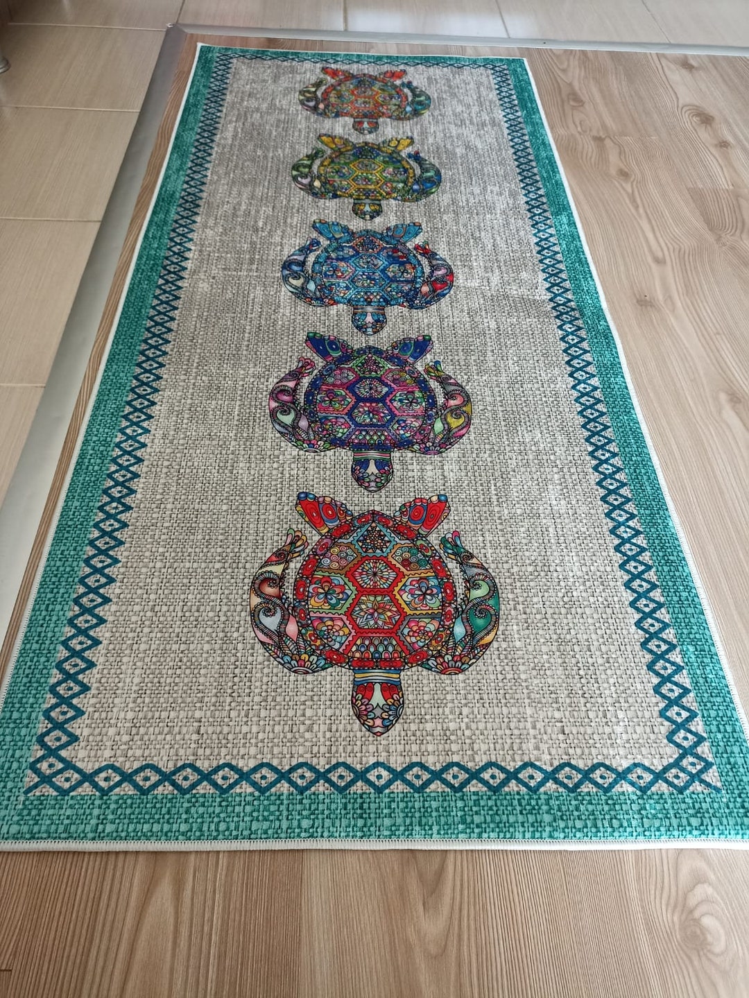 Turtle Pattern Kitchen Rug - Machine Washable Kitchen Rug - Non Slip ...