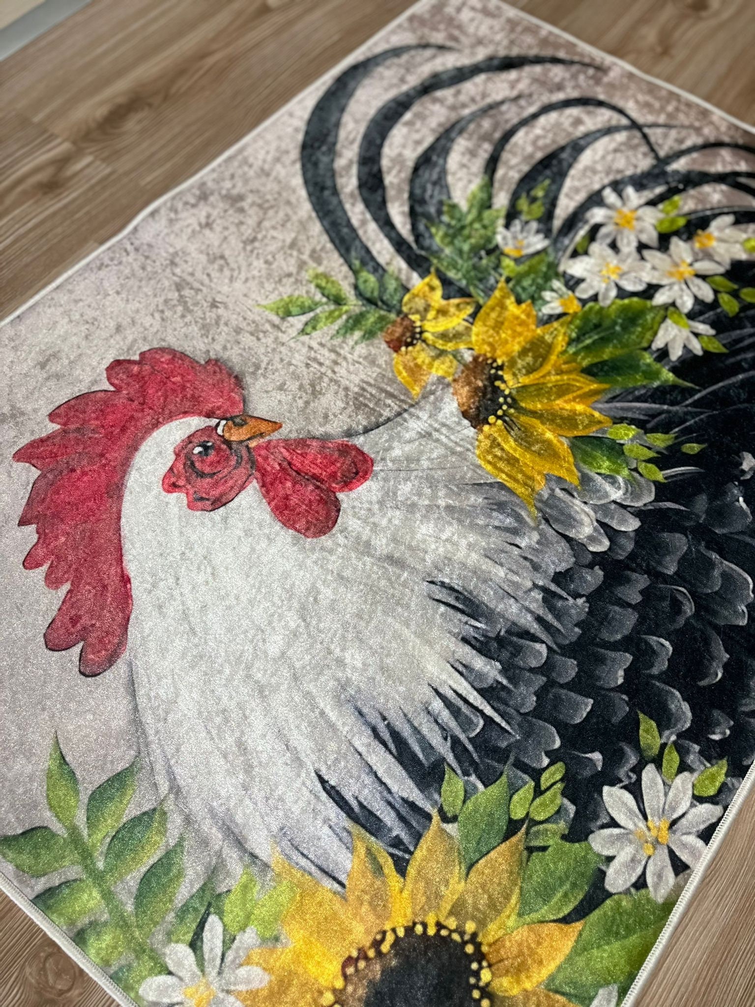 Cockerel Themed Kitchen Rug - Machine Washable Kitchen Mat - Decorative ...