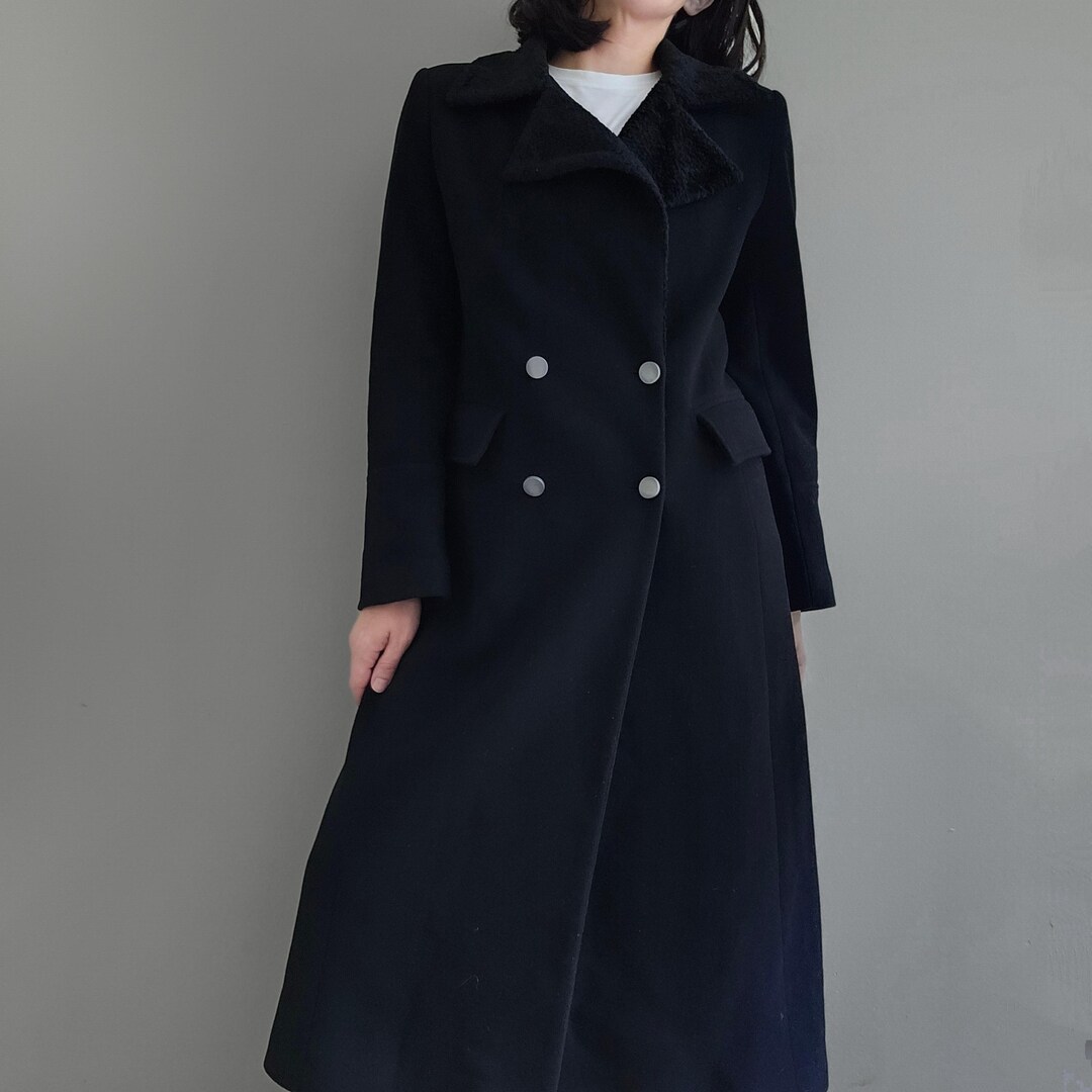Vintage Black Long Maxi Coat , 90s/00s, Medium to XL Classic Double ...