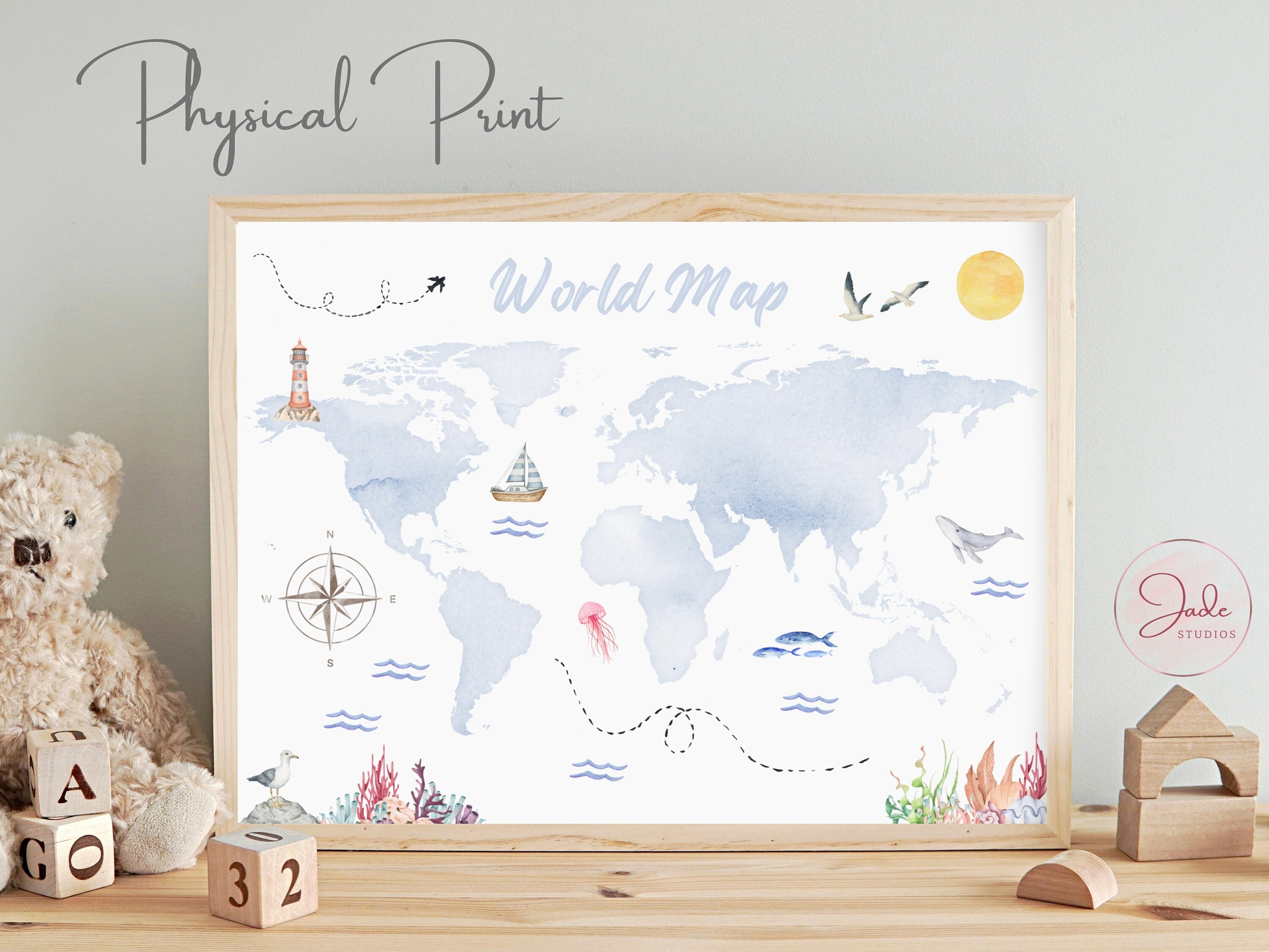 Nautical World Map Print Gender Neutral World Map Nursery - Etsy Australia
