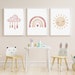Set of 3 Boho Weather Prints, Rainbow Baby, Rainbow Sun Cloud Raindrops ...