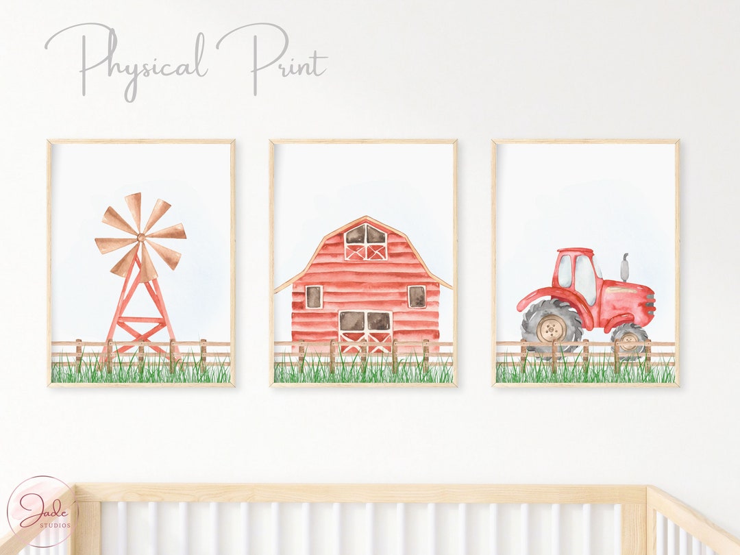 Set of 3 Red Farm Prints, Nursery Wall Art, Nursery Farm Decor ...