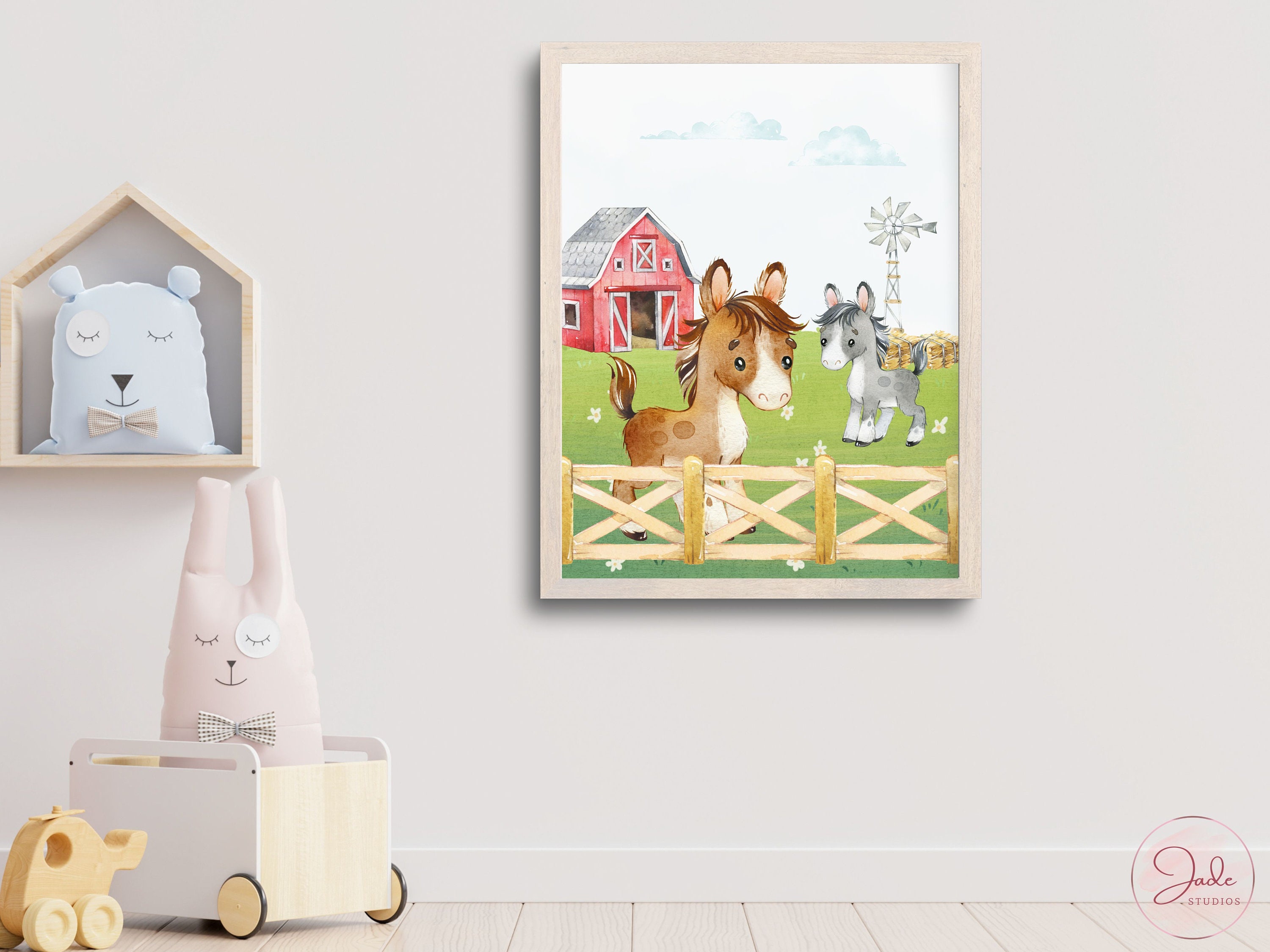 Horse Stables Print, Nursery Wall Art, Nursery Farm Decor, Barnyard ...