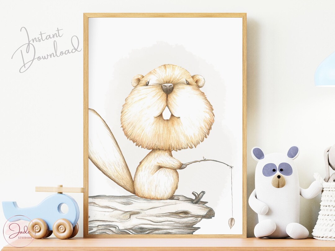 Woodlands Beaver, Watercolour Nursery Beaver Print, Boy Nursery Wall ...