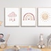 Set of 3 Boho Weather Prints, Rainbow Baby, Rainbow Sun Cloud Raindrops ...