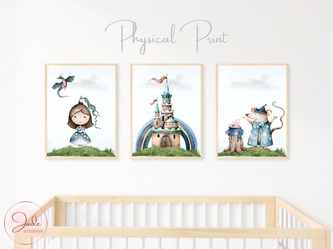 Set of 3 Princess Castle Prints, Kids Dragon Prints, Nursery Dragon ...