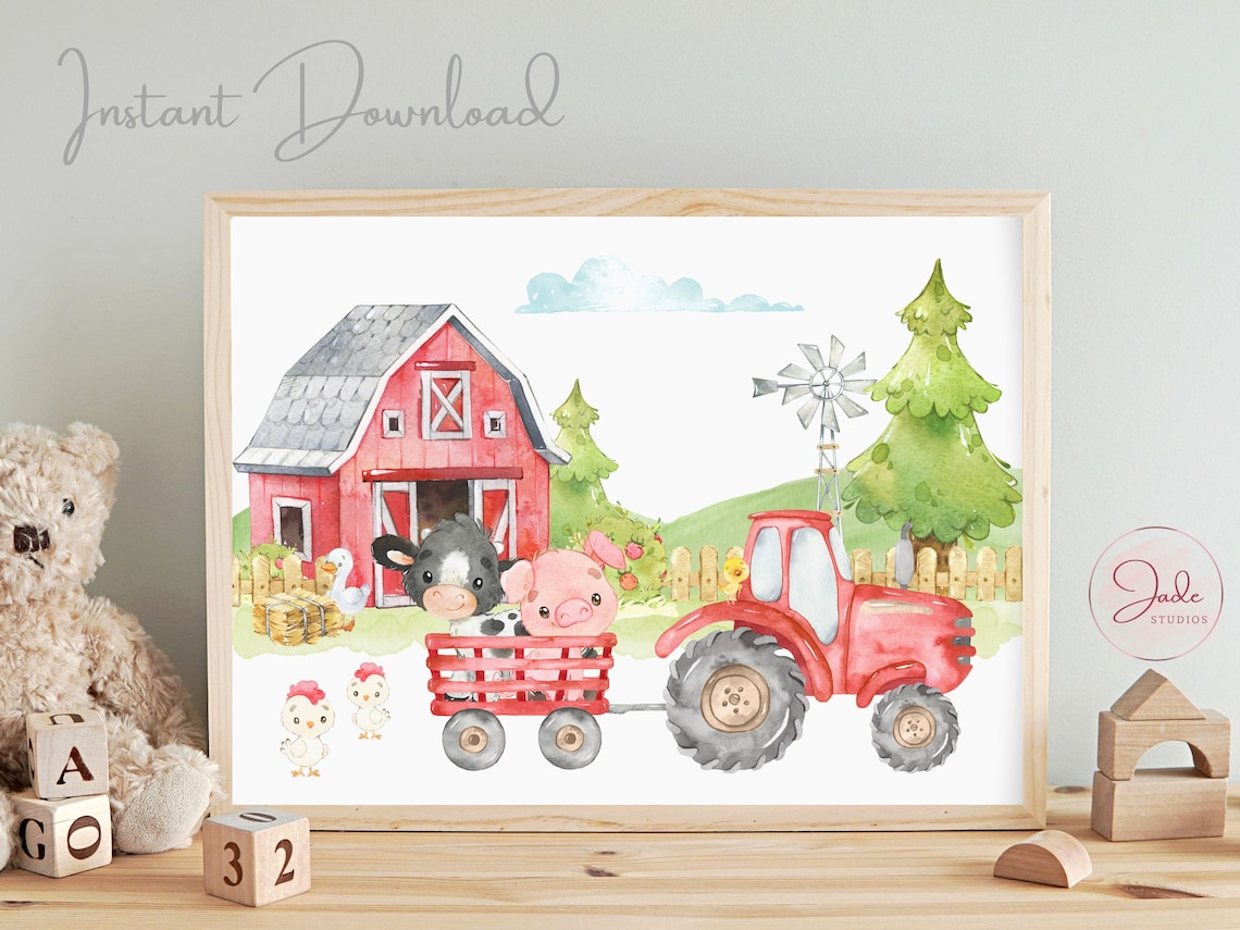 Farm Animal Prints, Nursery Wall Art, Nursery Farm Decor, Barnyard Nursery Prints, Farm Scene ...