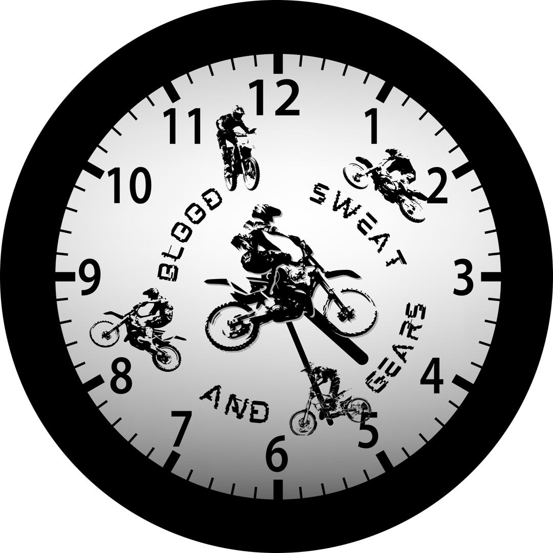 Personalized Grey and Black Dirt Bike Wall Clock - Motocross Clock ...