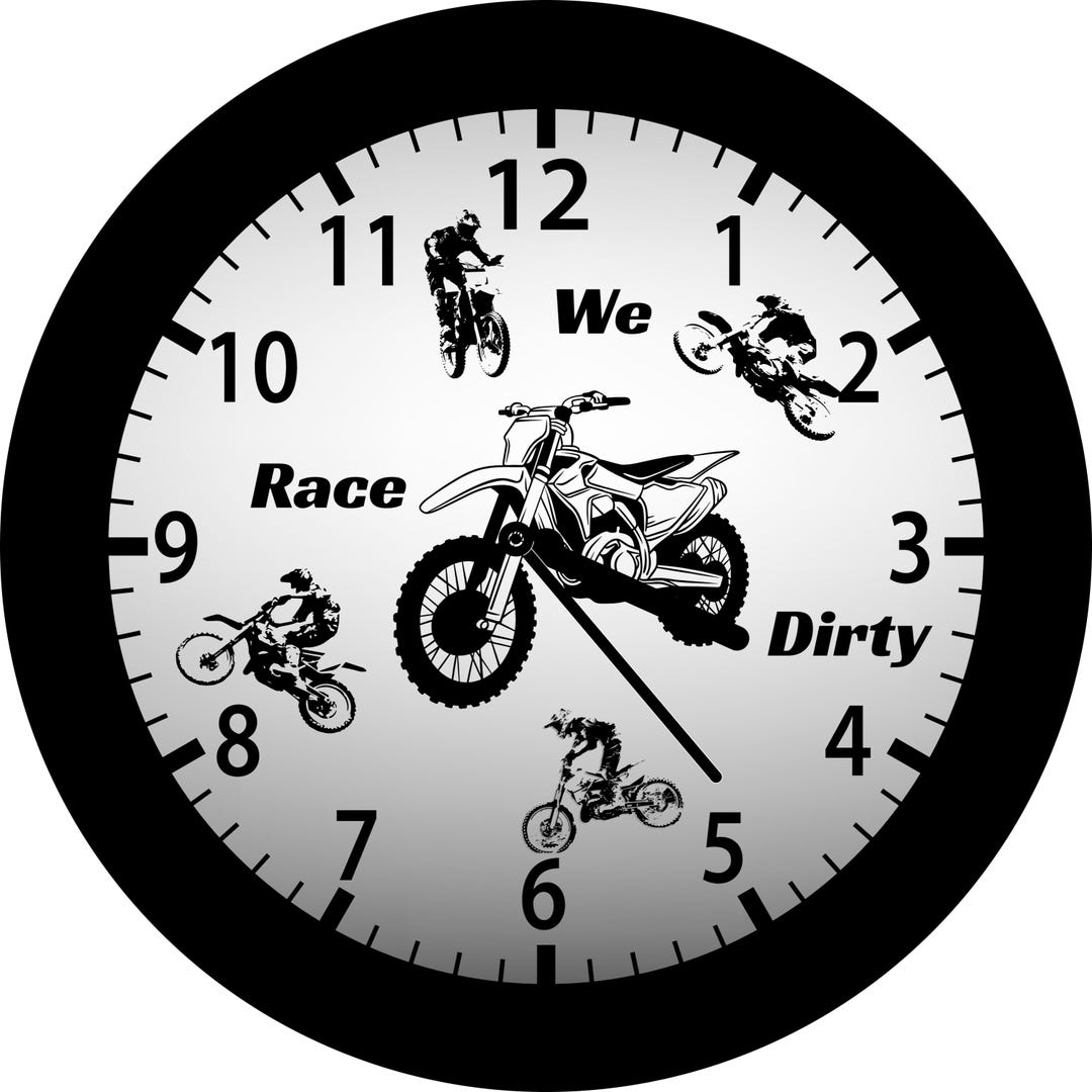 Personalized Grey and Black Dirt Bike Wall Clock - Motocross Clock ...