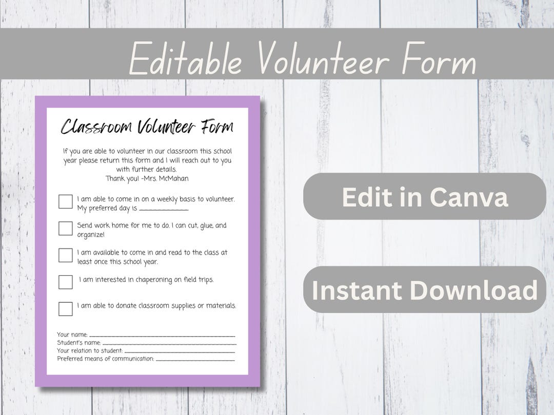 Classroom Volunteer Form - Etsy