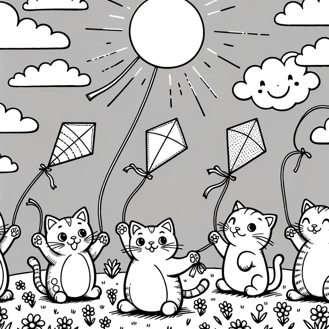 Whimsical Cat Adventures: Printable Coloring Pages Featuring Cute Cats ...